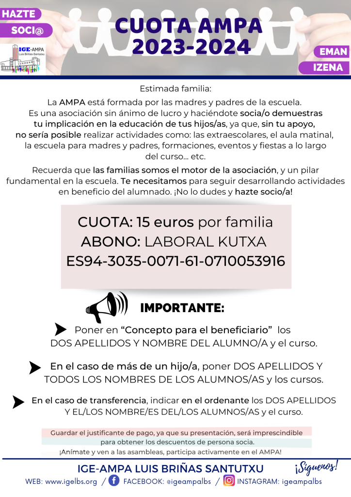 CASTELLANO -CUOTA AMPA 2022-2023 - IGE-AMPA Luis Briñas-Santutxu